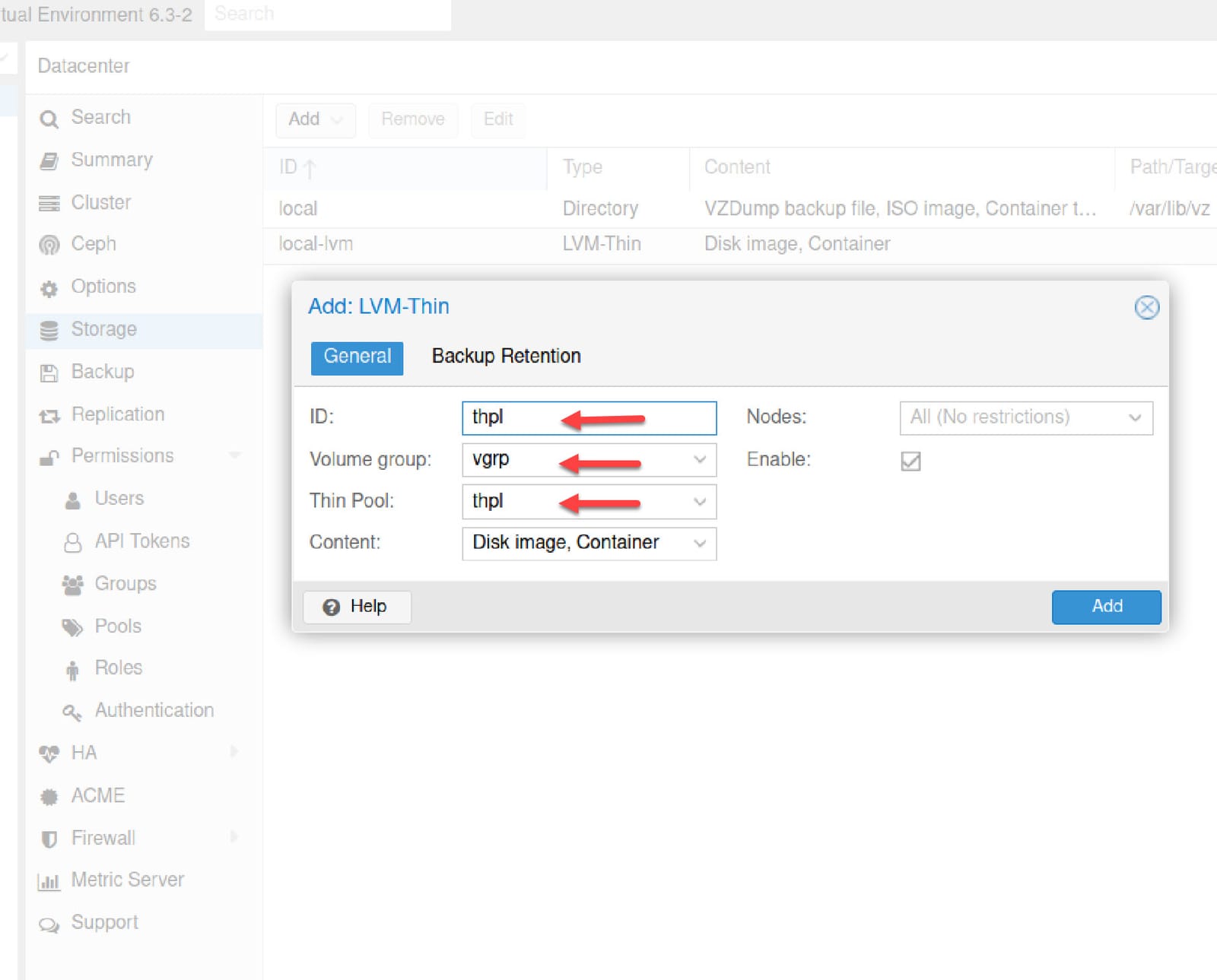 Create LVM Thin Pool in Proxmox VE