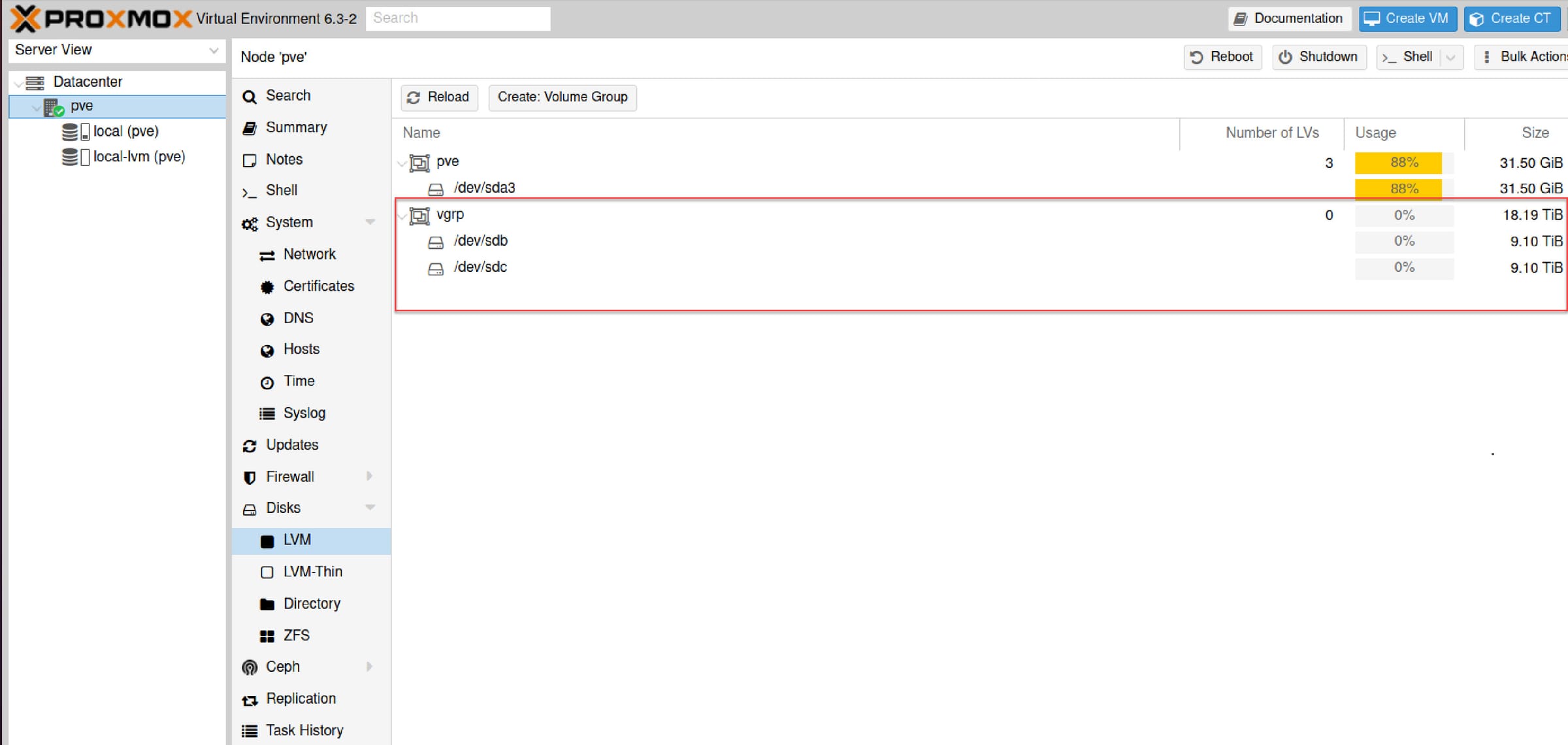 Create LVM Thin Pool in Proxmox VE